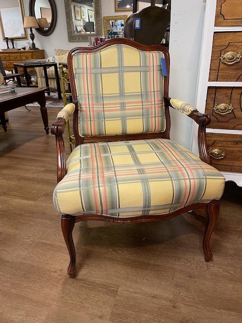 French Country Yellow Plaid Arm Chair